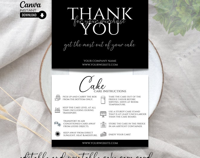 Editable Cake Care Card Template Customizable Instructions for Cake ...