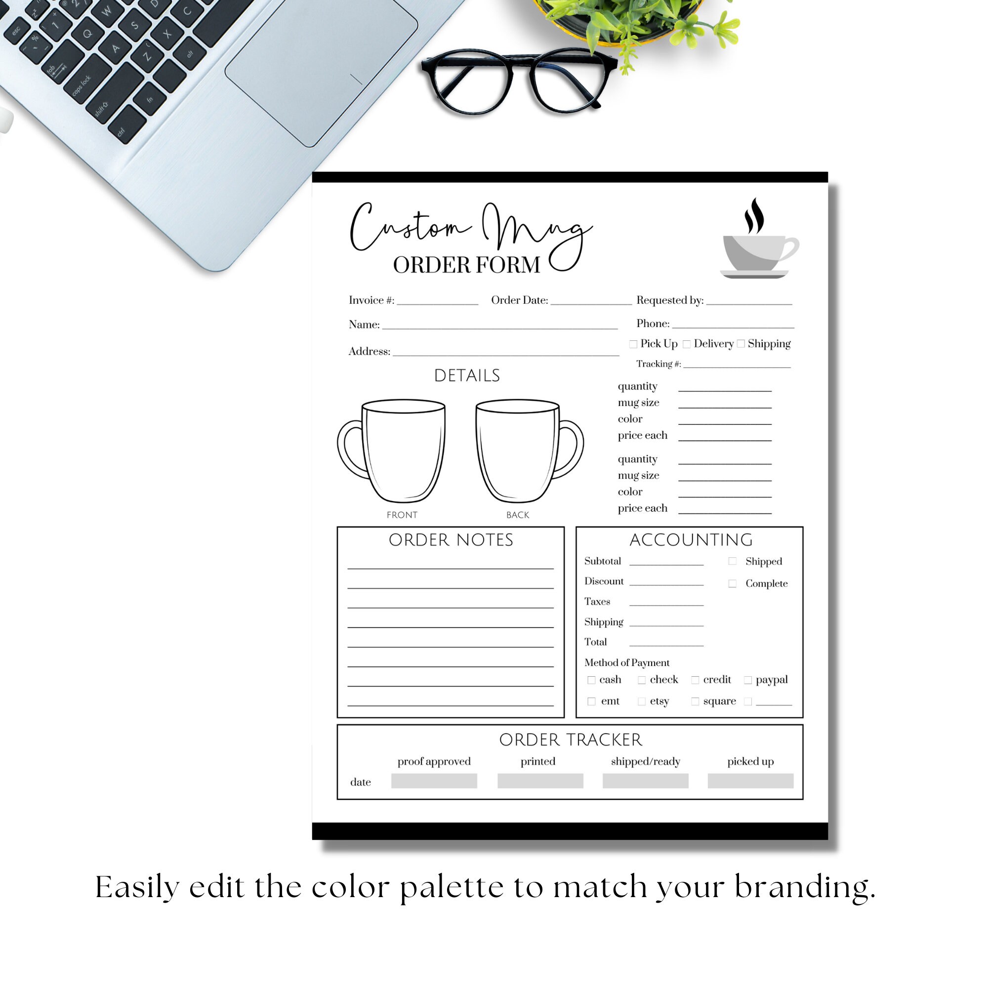 Editable Mug Order Form, Custom Mug Order Form, Printable Coffee Cup ...