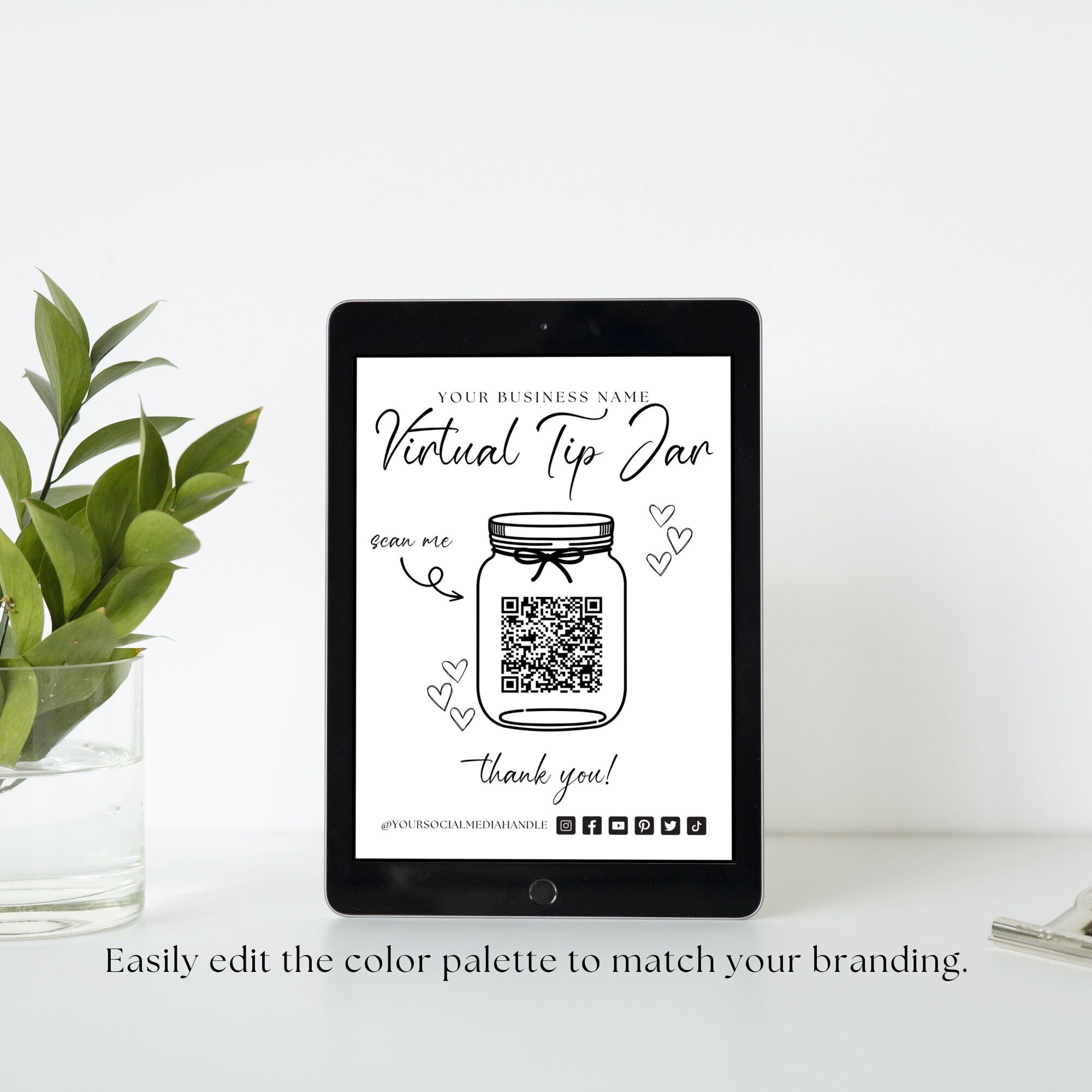 Editable Virtual Tip Jar Sign Template, Tip Jar QR Code Sign, Printable ...