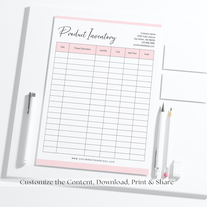 Product Inventory Log Template, Editable Inventory Sheet, Printable ...