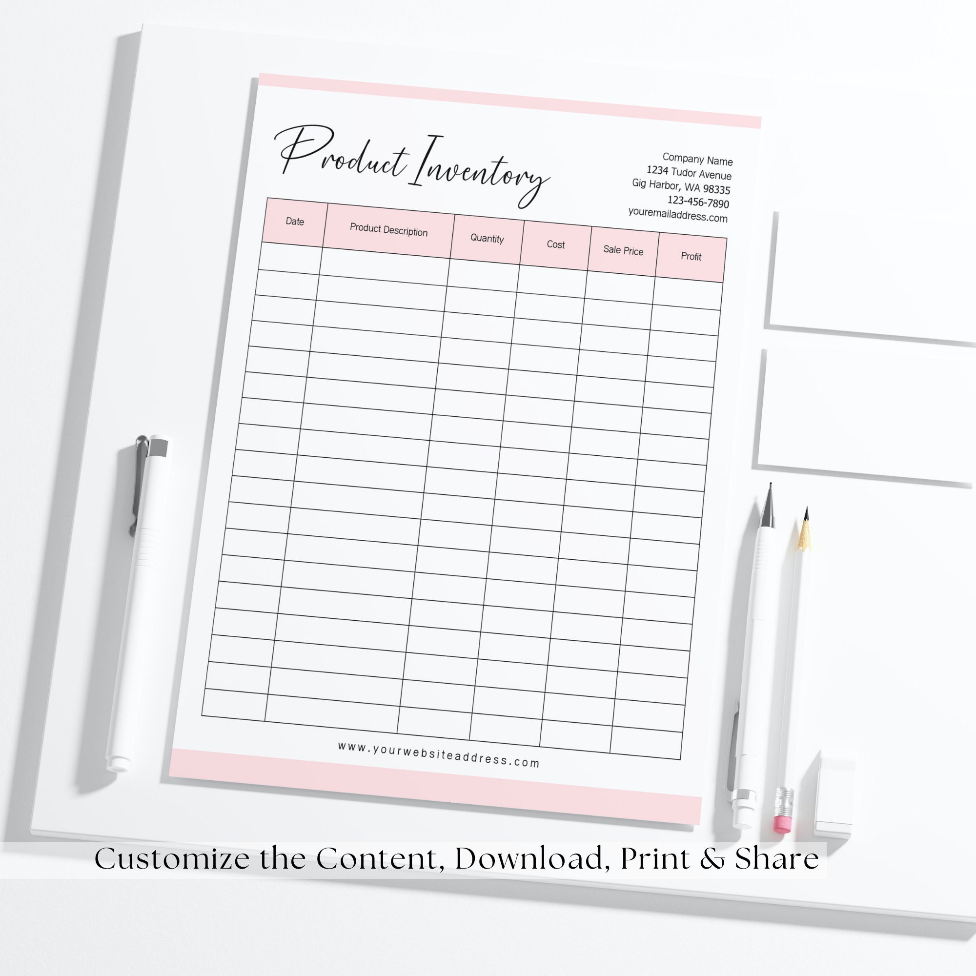 Product Inventory Log Template, Editable Inventory Sheet, Printable ...
