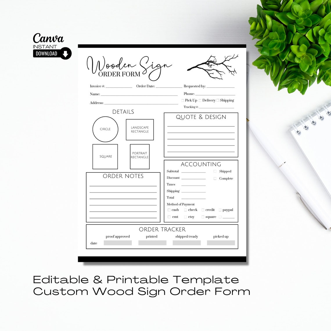 Editable Wooden Sign Order Form, Printable Craft Order Form, Wooden ...
