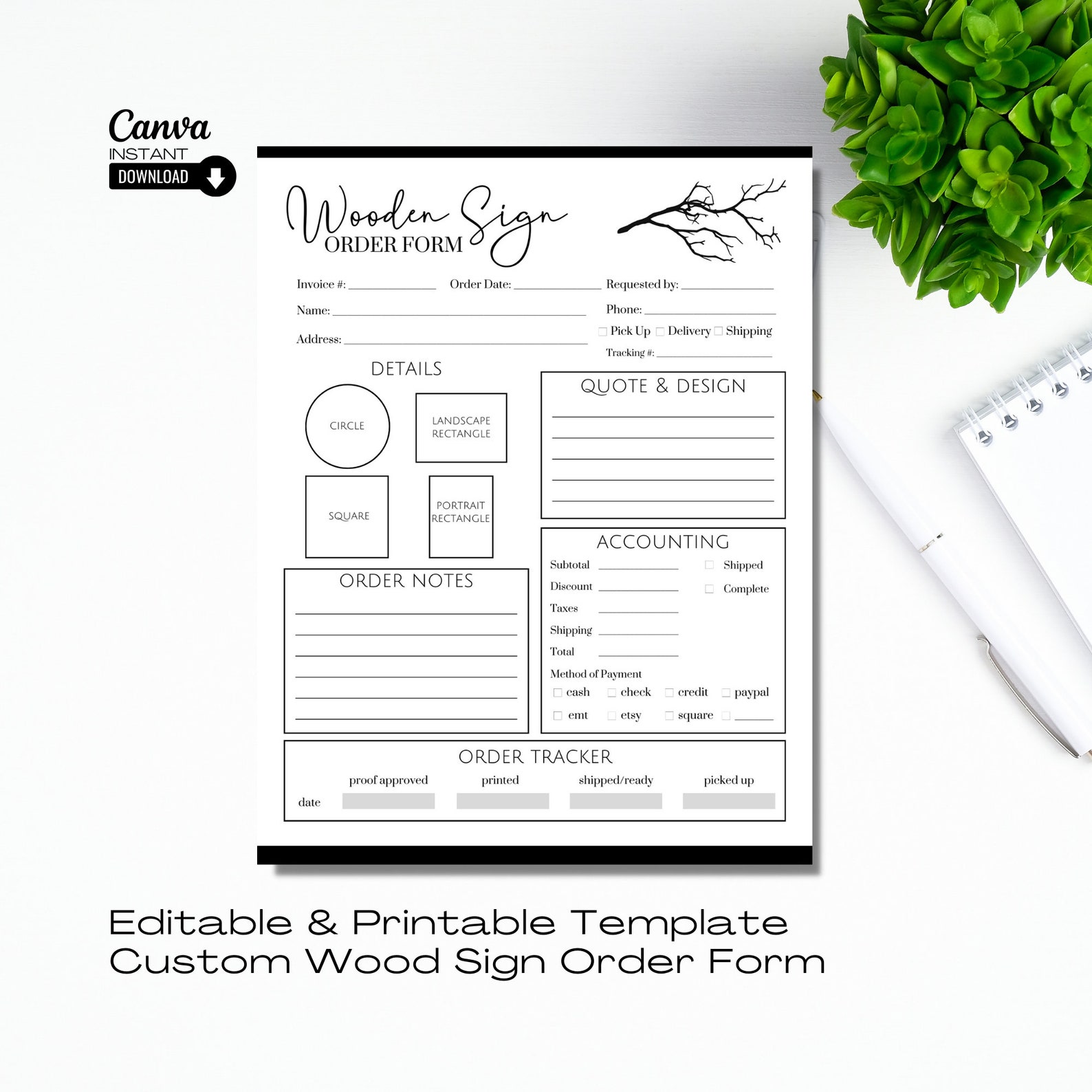 Editable Wooden Sign Order Form, Printable Craft Order Form, Wooden ...