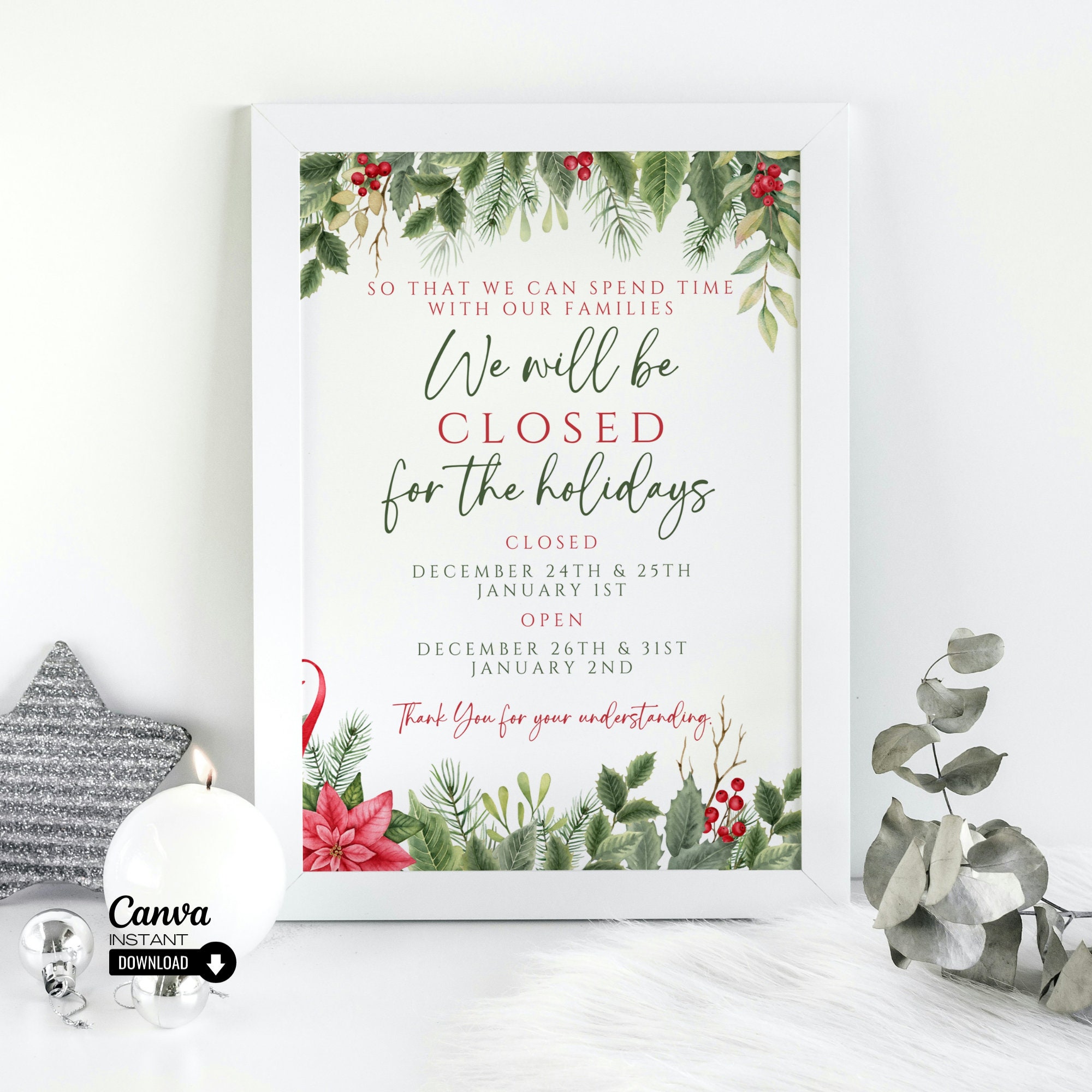 Editable Christmas Store Hours Sign: Holiday Business Template (digital ...