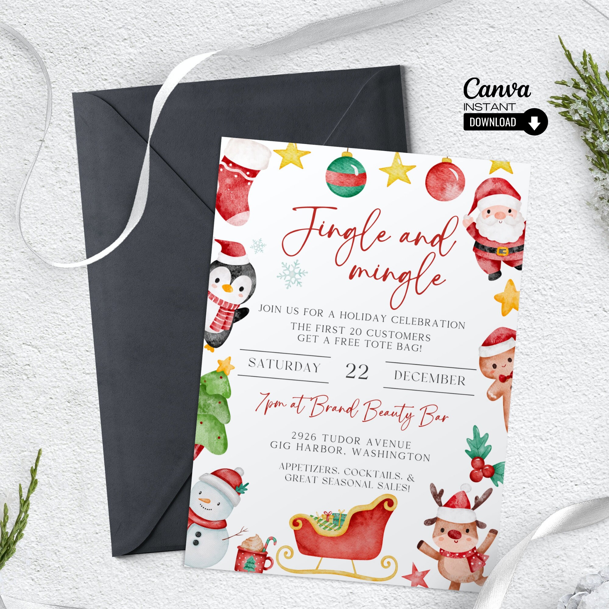 Editable Christmas Open House Invitation Template, Printable Small ...