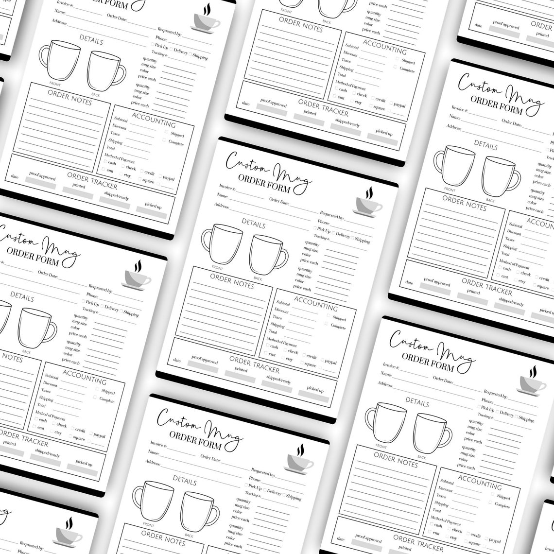 Editable Mug Order Form, Custom Mug Order Form, Printable Coffee Cup ...