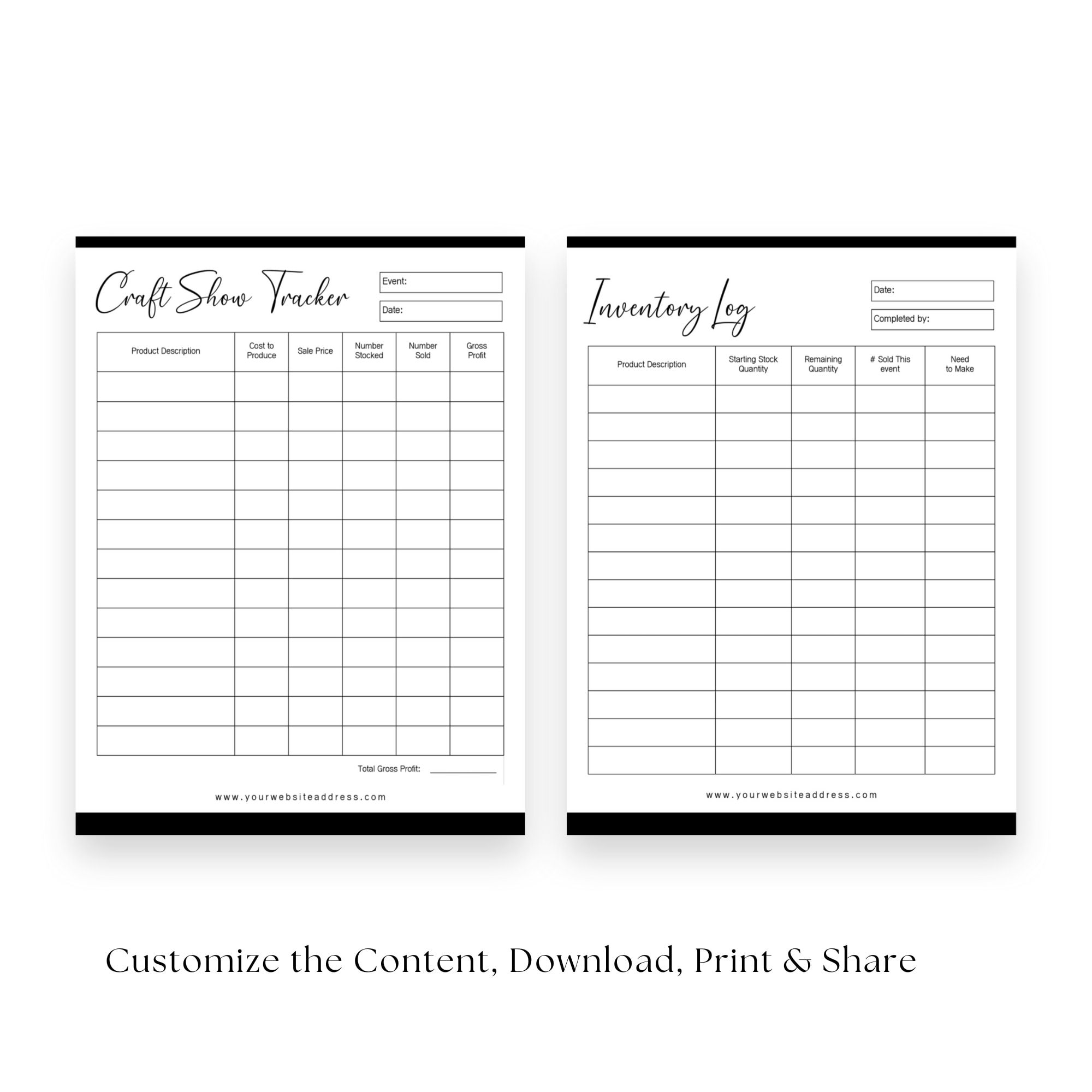 Editable Craft Show Inventory Trackertemplate, Product Inventory Log ...