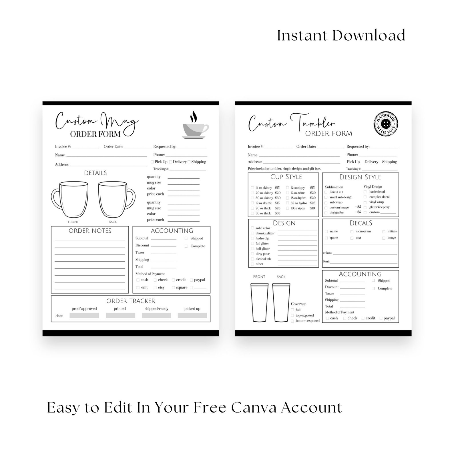 Editable Custom Order Form Bundle: Small Business Templates (canva) - Etsy