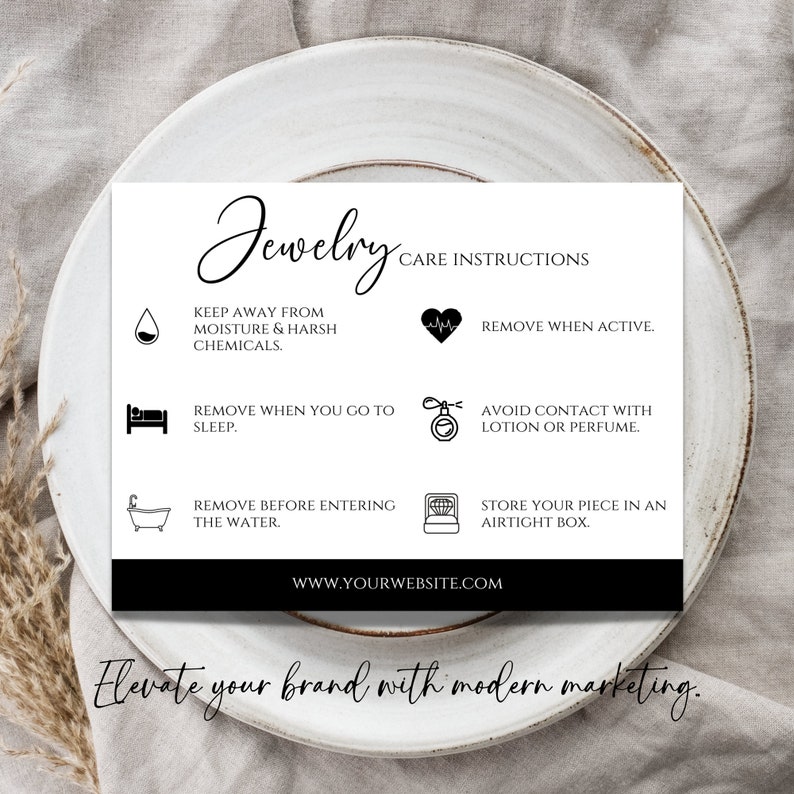 Editable Jewelry Care Card, Printable Jewelry Instructions Card, Care ...