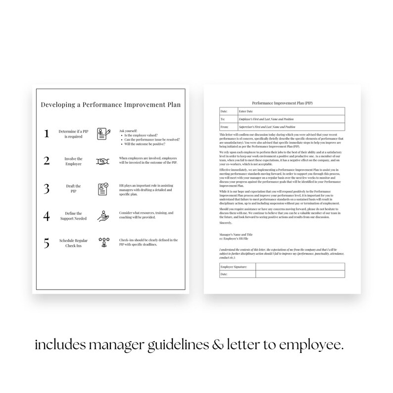 Editable Performance Improvement Plan Template, Printable Employee ...