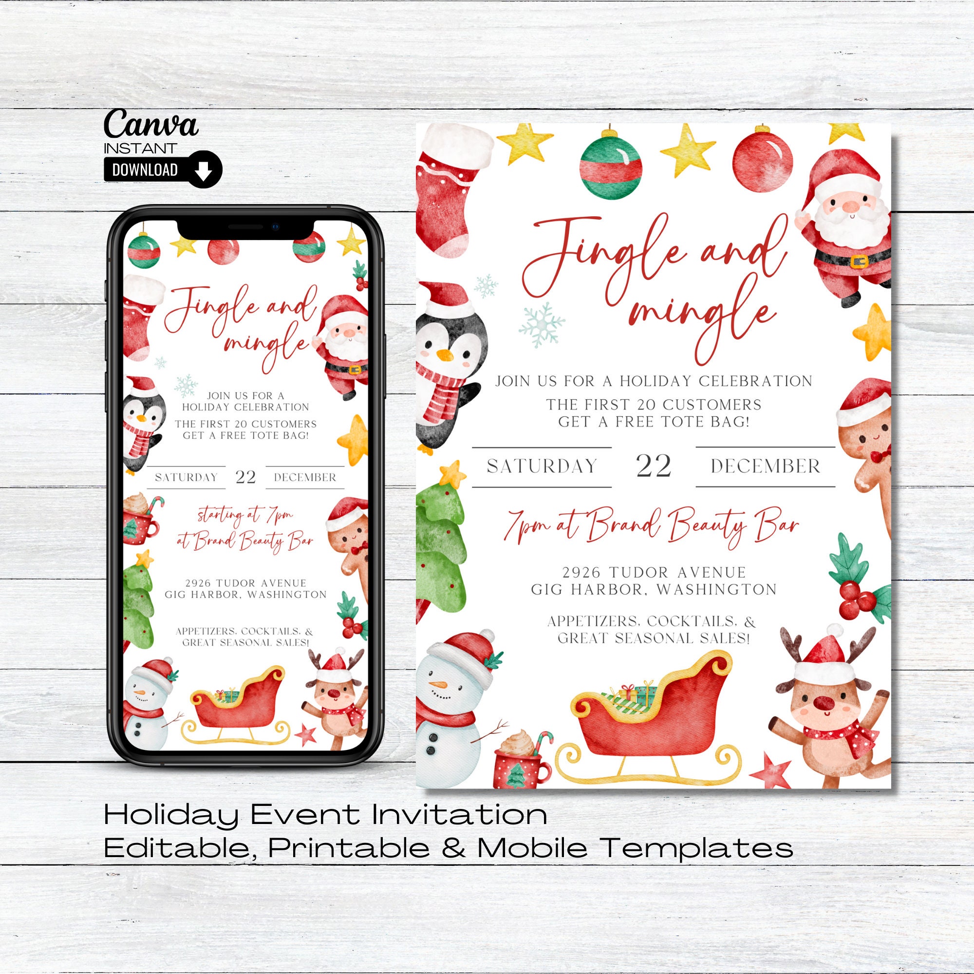 Editable Christmas Open House Invitation Template, Printable Small ...
