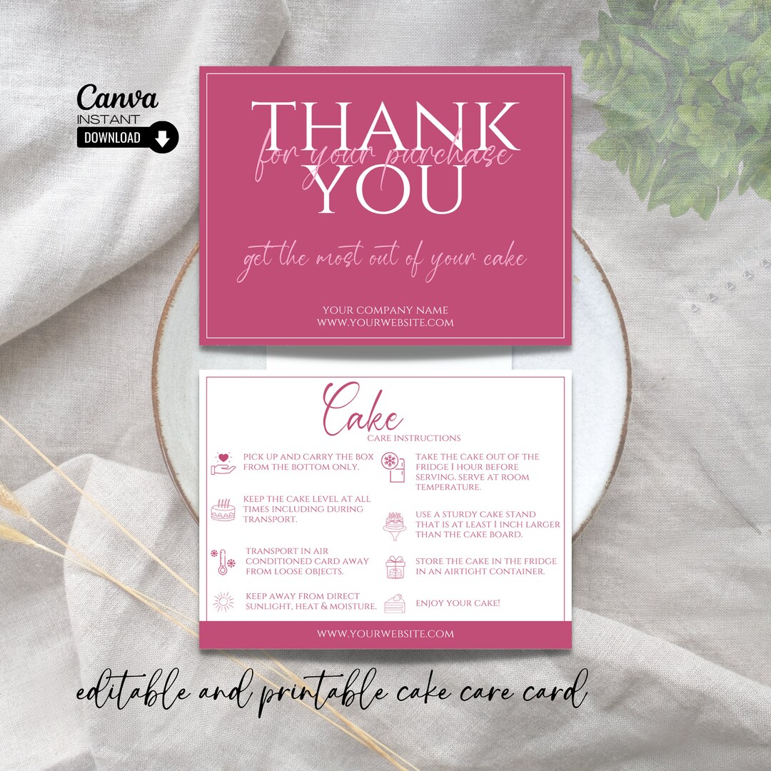 Editable Cake Care Card Template: Wedding Instructions (instant ...
