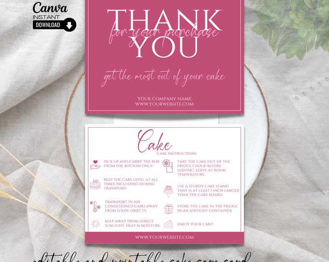 Editable Cake Care Card Template | Customizable Instructions for Cake ...