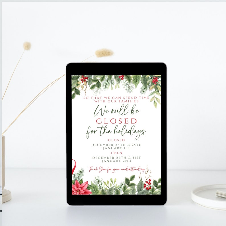 Editable Christmas Store Hours Sign: Holiday Business Template (digital ...