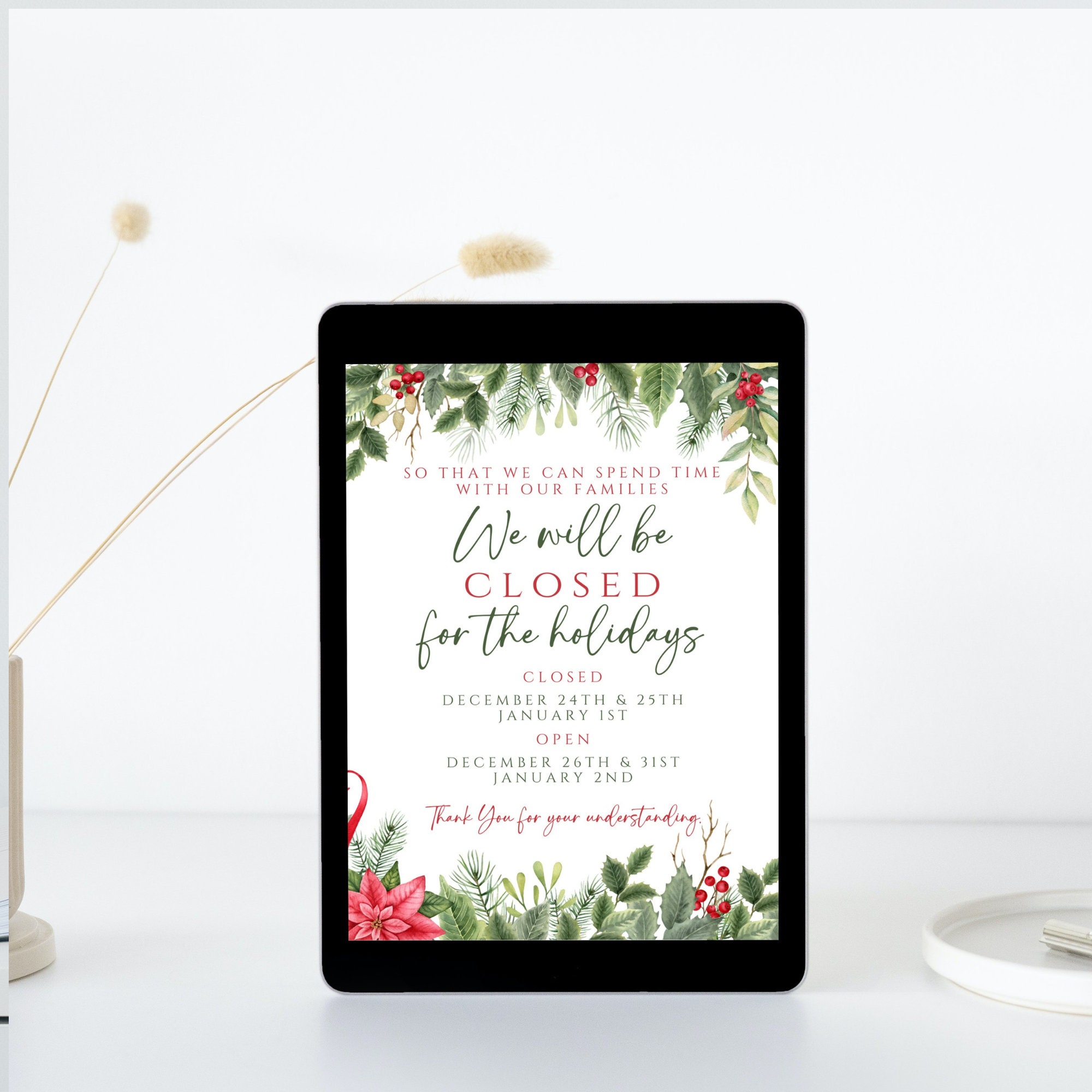 Editable Christmas Store Hours Sign: Holiday Business Template (digital ...