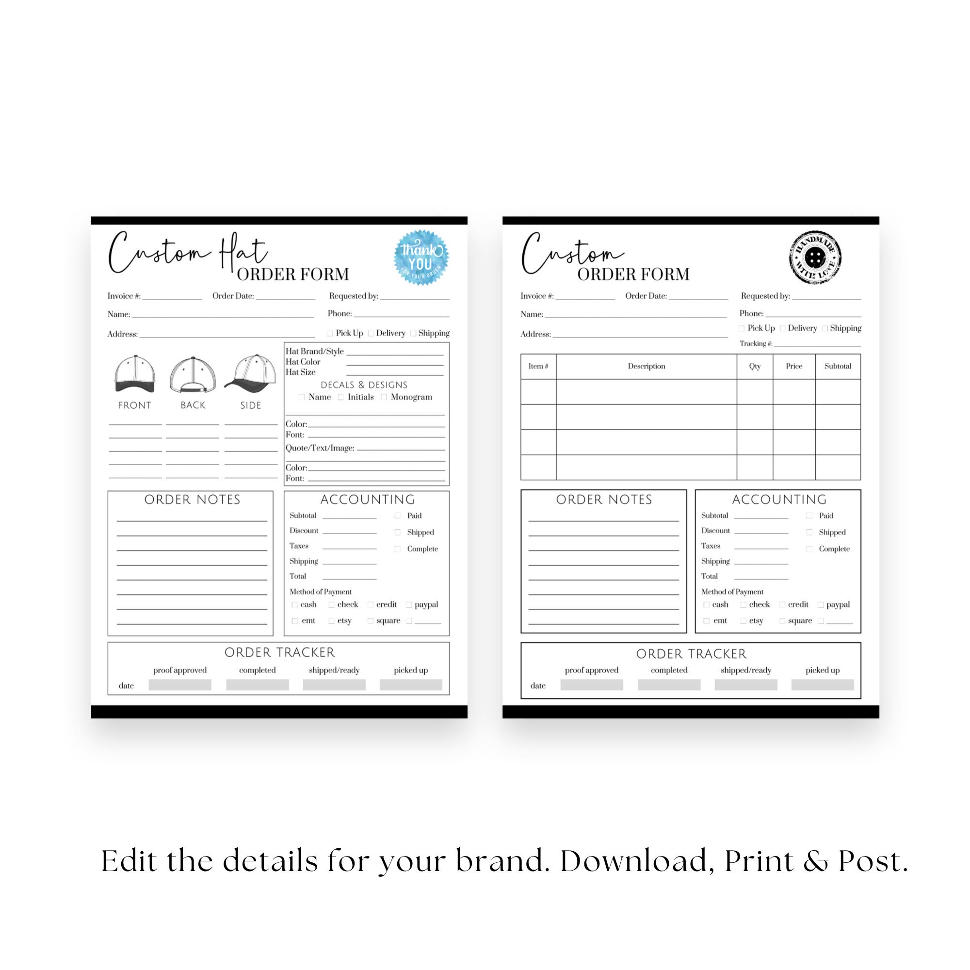 Editable Custom Order Form Bundle, Printable Order Forms, Order Form ...