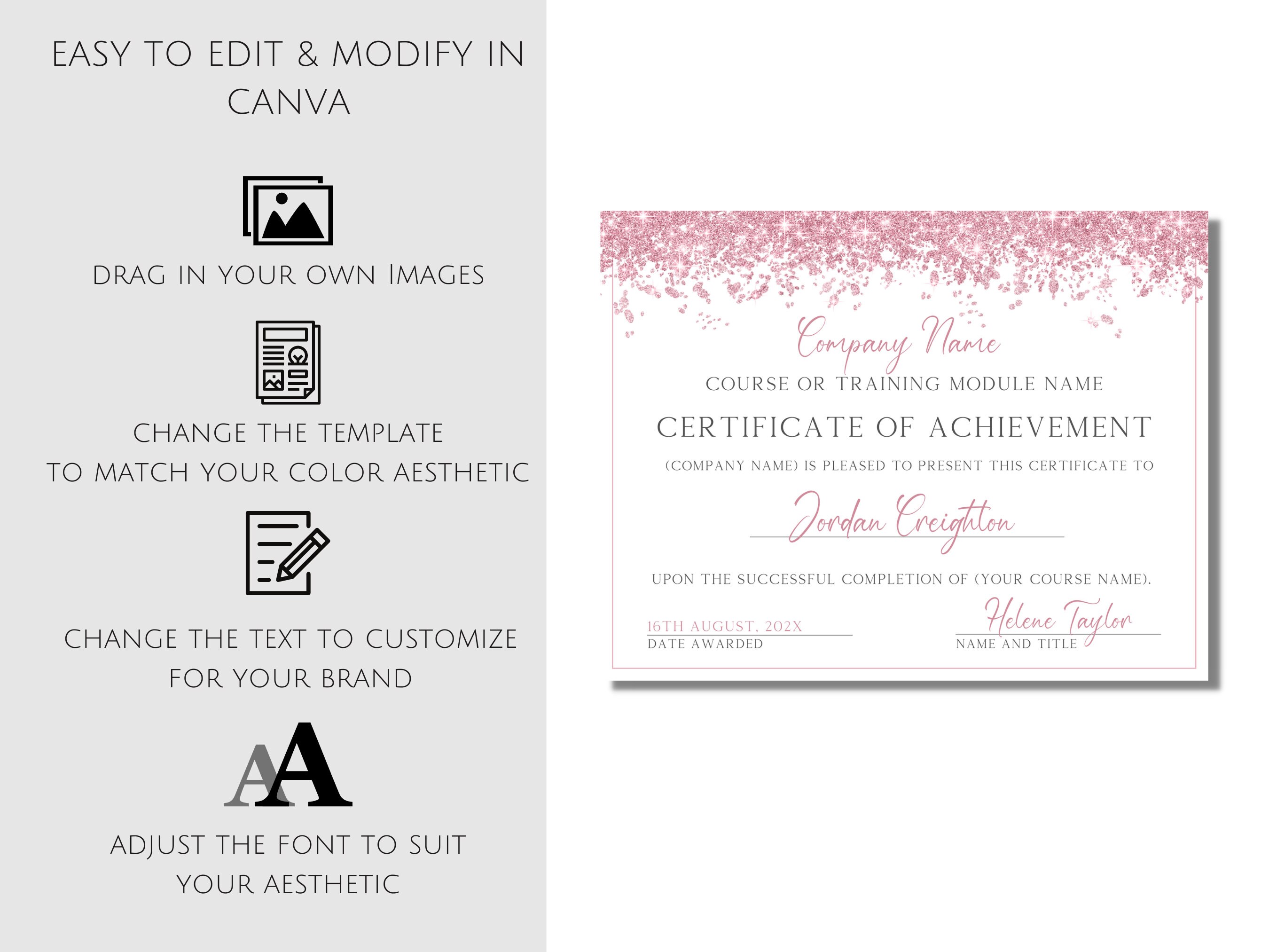Editable Certificate of Achievement Template, Printable Certificate of ...