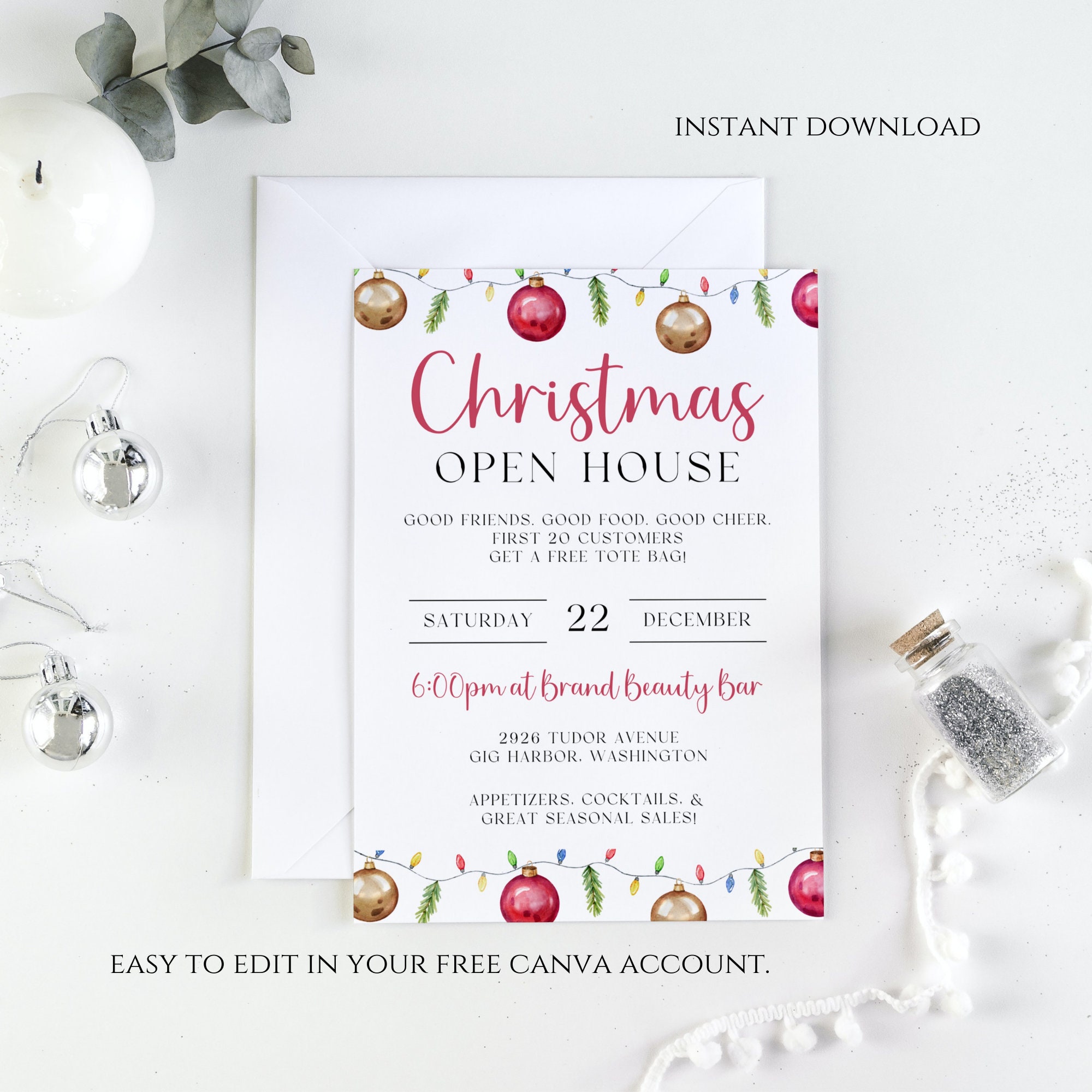 Editable Christmas Open House Invitation Template, Printable Small ...