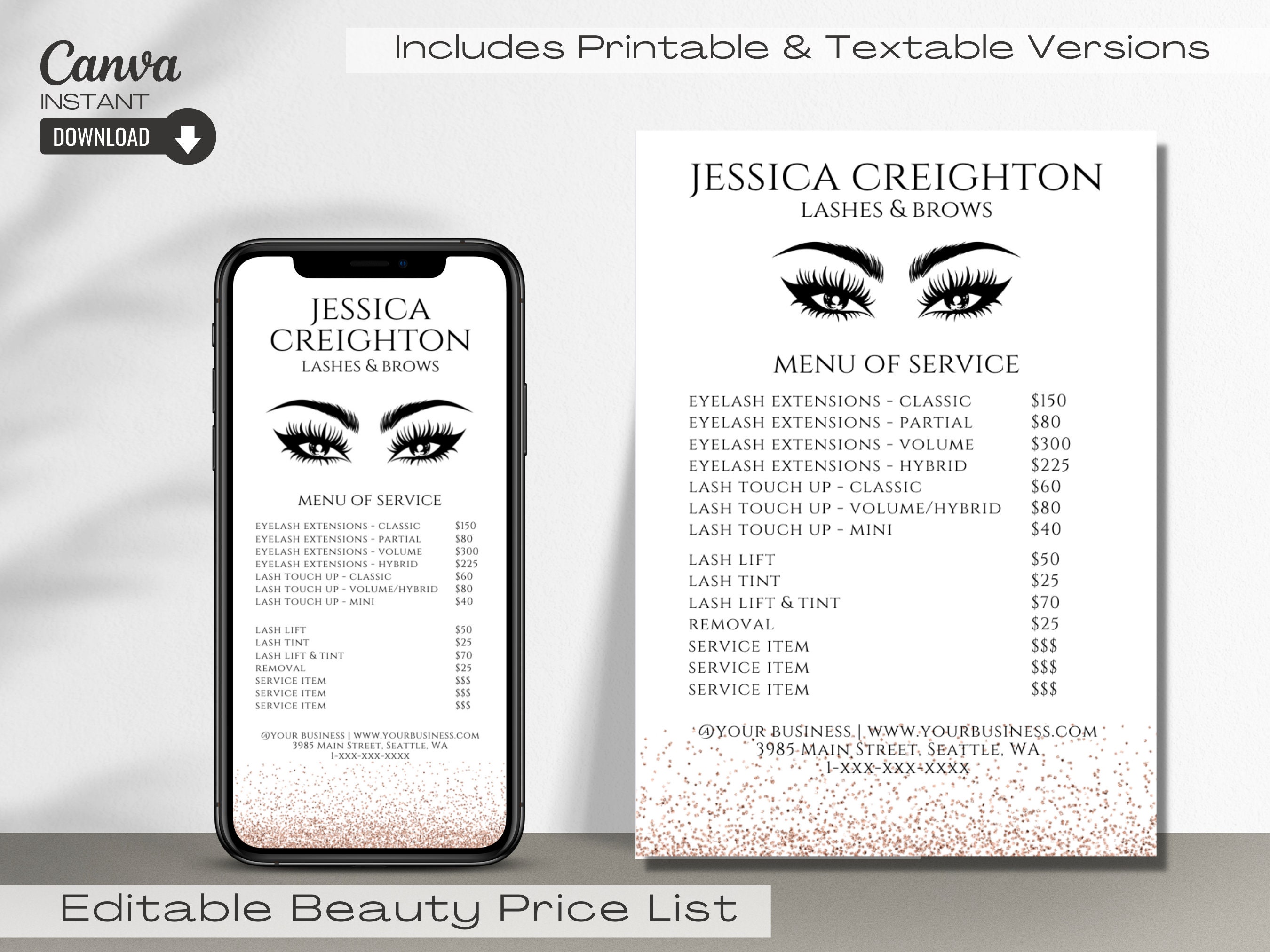 Eyelash Price List Template Eyelash Artist Price Sign Lash - Etsy