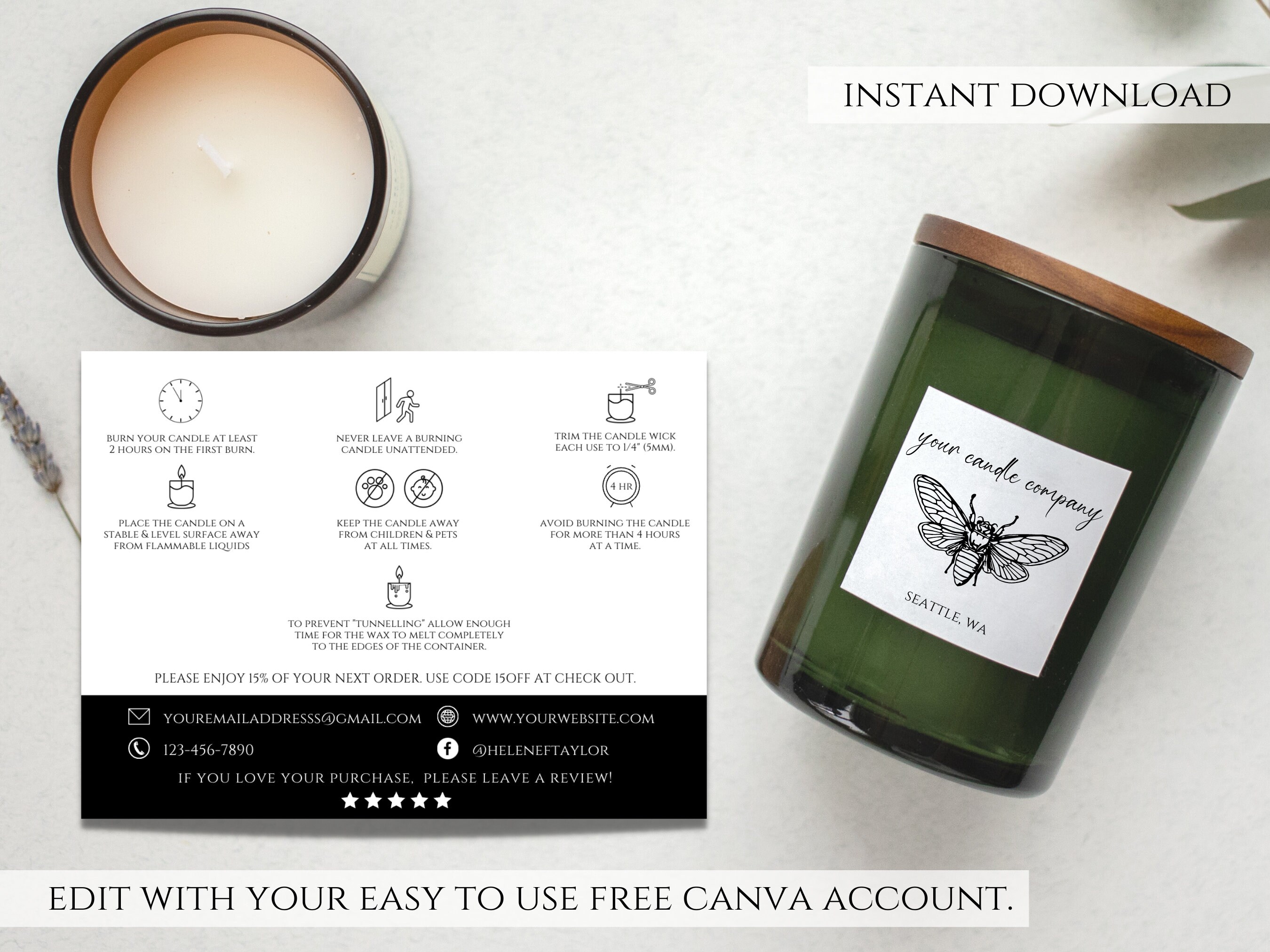 Candle Care Card Printable Candle Care Instructions Editable - Etsy