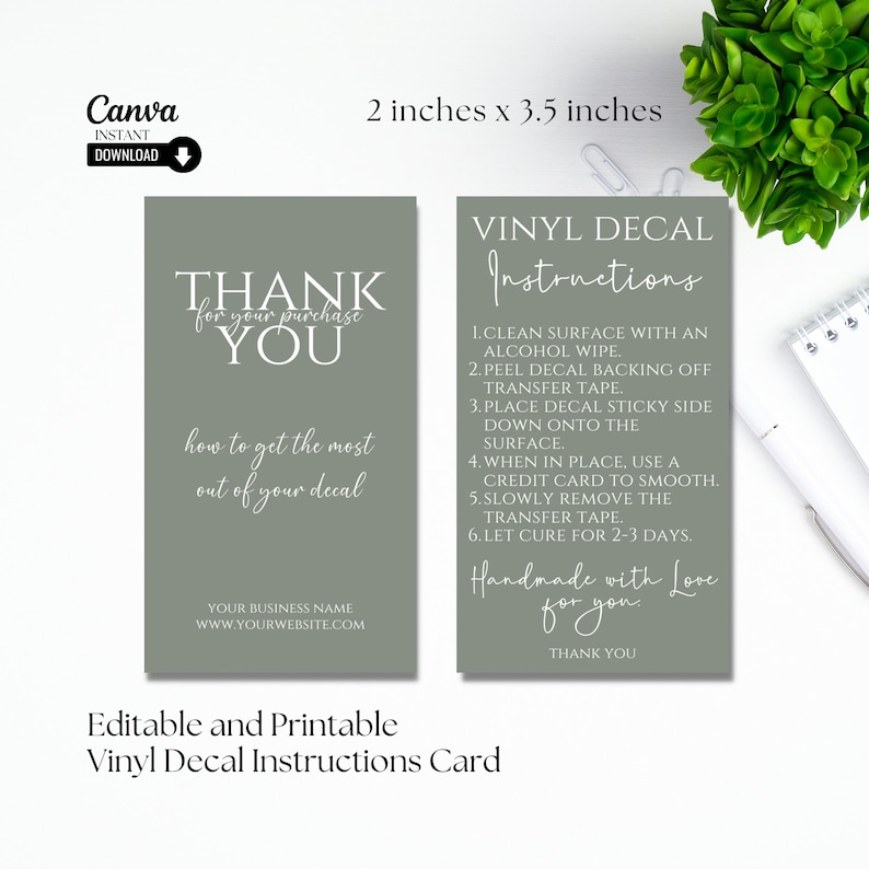 Vinyl Decal Instructions Card: Printable Care Guide (canva Template) - Etsy