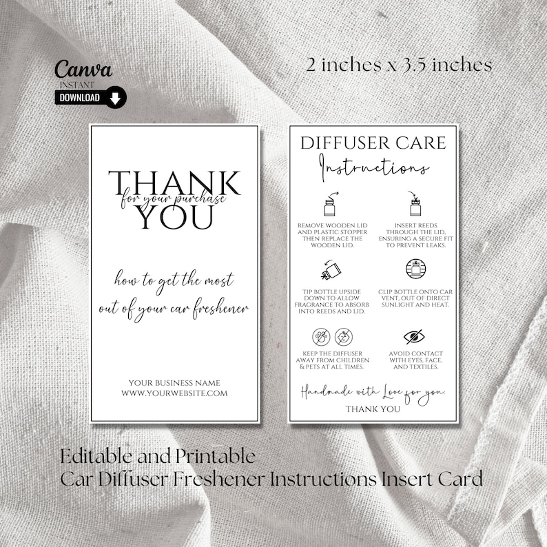 Editable Car Diffuser Care Card Template: Printable Freshener ...