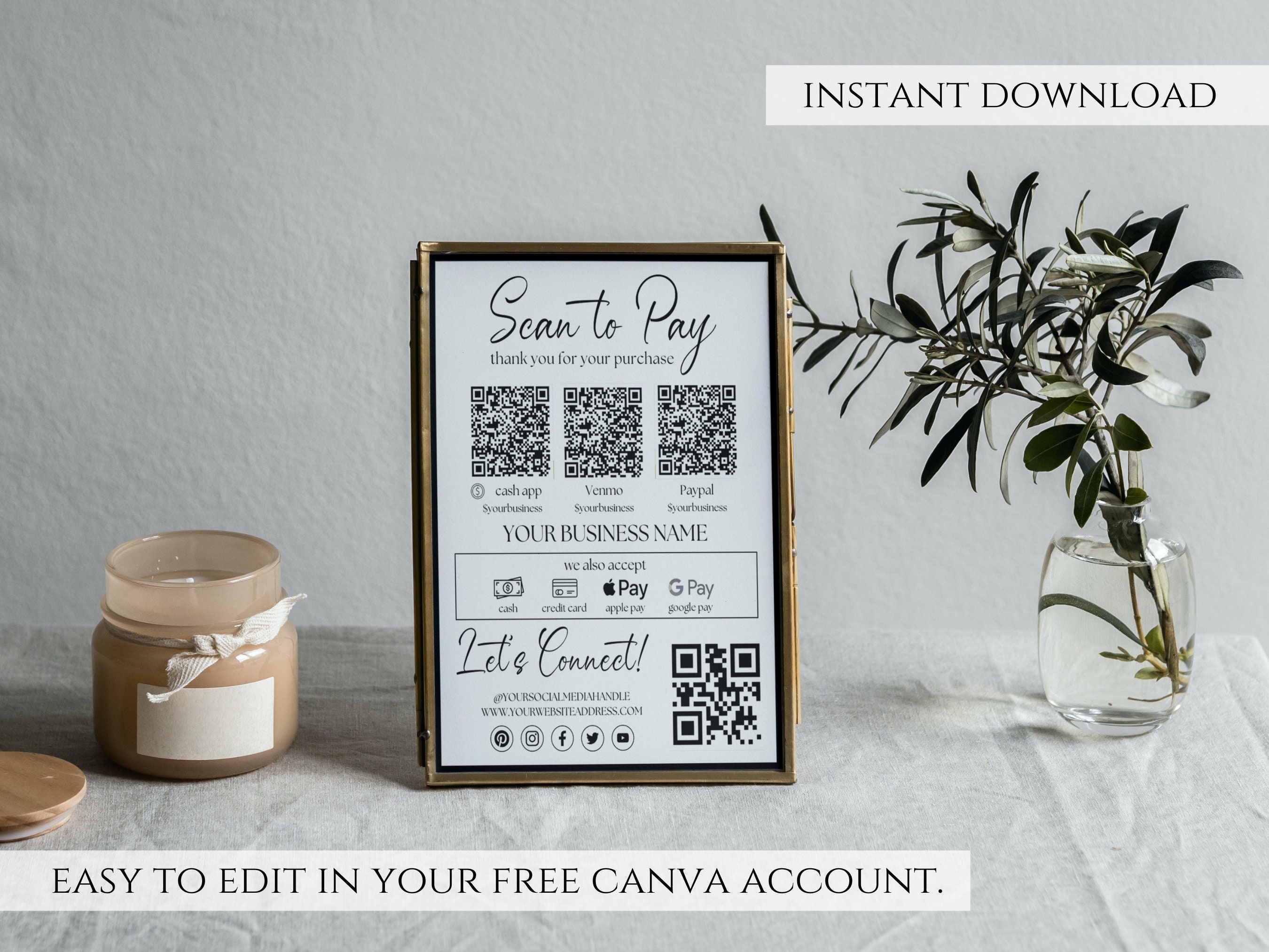 Editable Scan to Pay Sign Template Editable QR Code Scan - Etsy