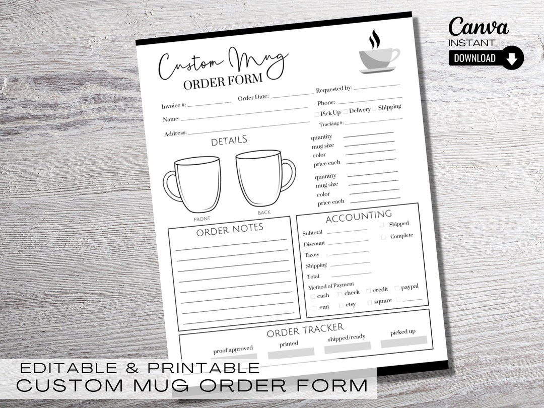 Editable Mug Order Form Custom Mug Order Form Printable - Etsy