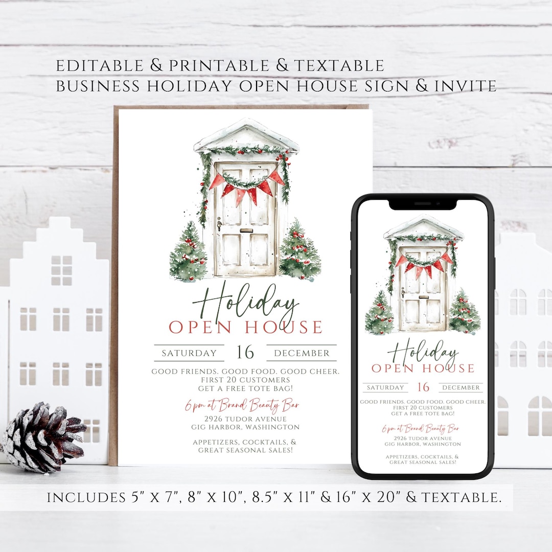 Editable Christmas Open House Invitation Template, Printable Small ...