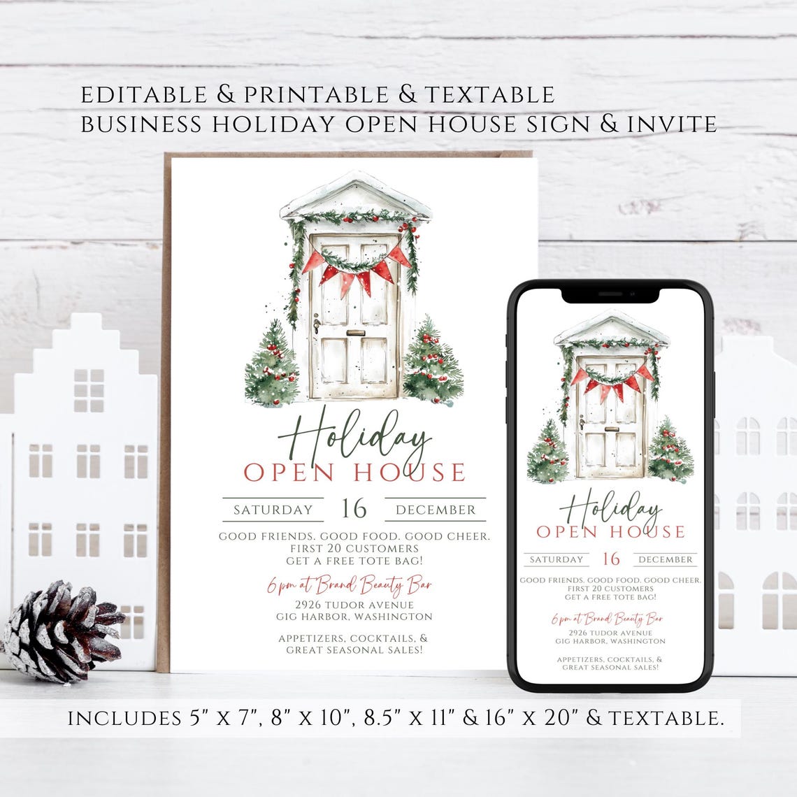 Editable Christmas Open House Invitation Template, Printable Small ...