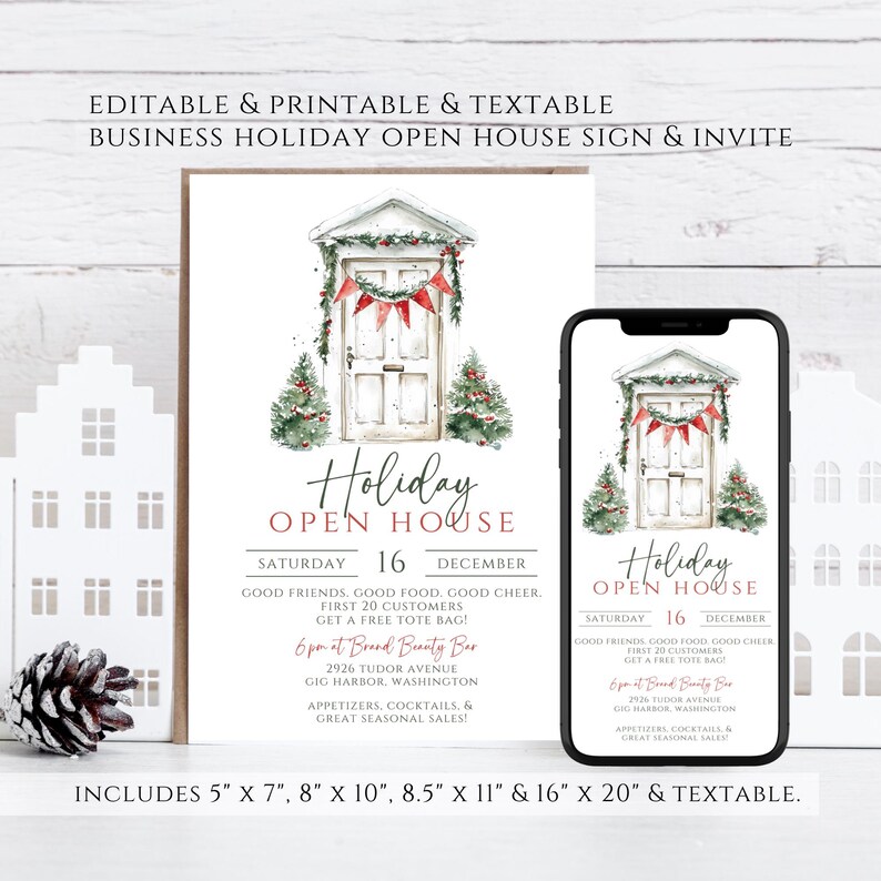 Editable Christmas Open House Invitation Template, Printable Small ...