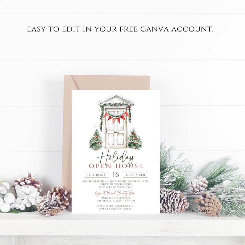 Editable Christmas Open House Invitation Template, Printable Small ...