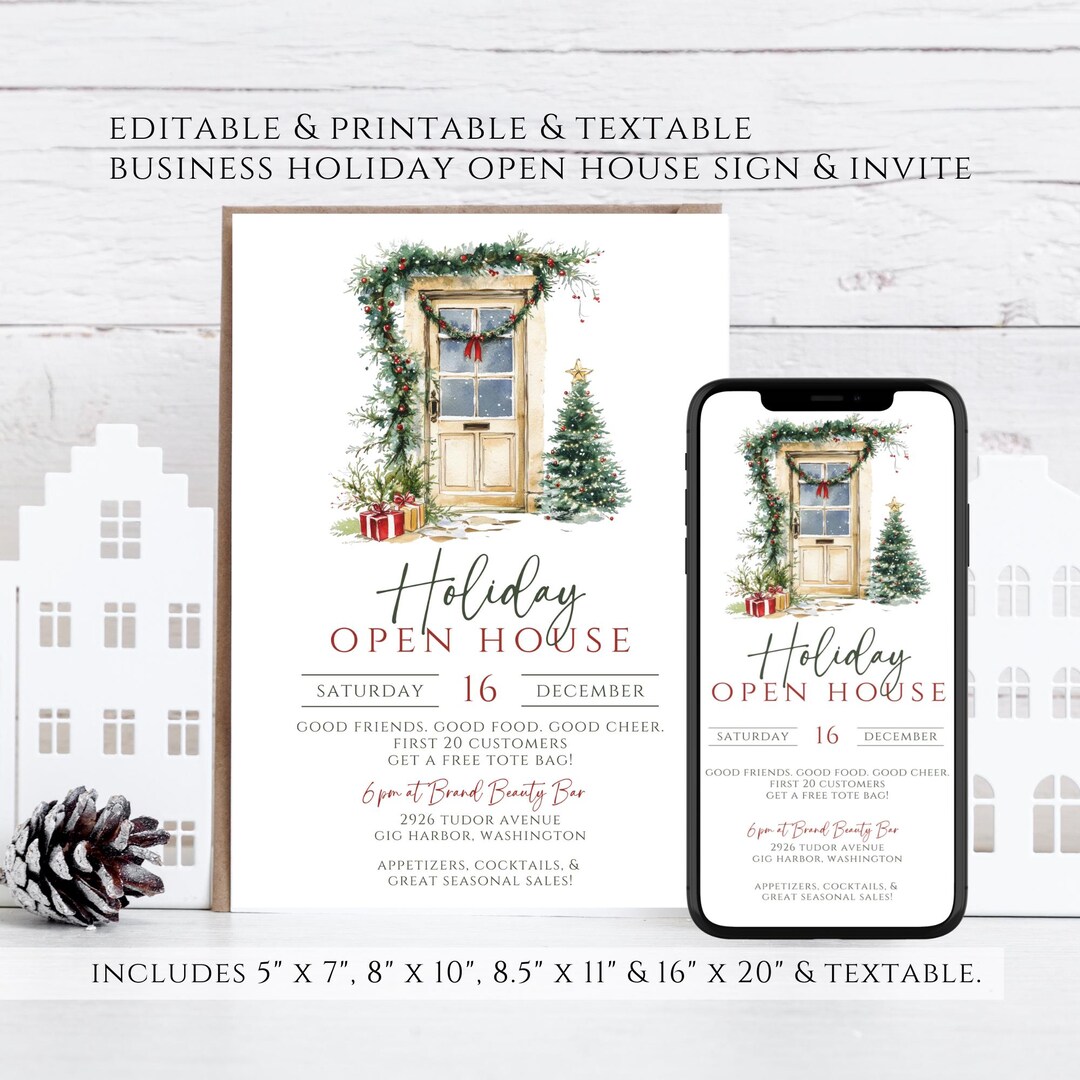 Editable Christmas Open House Invitation Template (digital Download) - Etsy