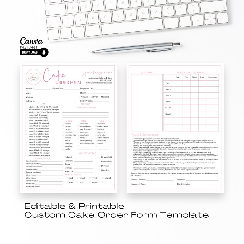 Editable Bakery Cake Order Form: Custom Invoice Template (printable ...