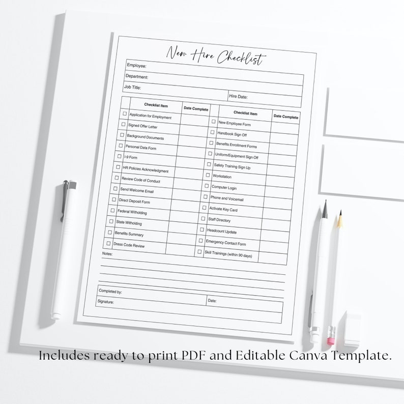 Editable New Hire Checklist Template: Employee Onboarding Form (canva ...