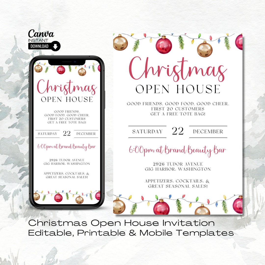 Editable Christmas Open House Invitation: Shop & Sip (printable) - Etsy