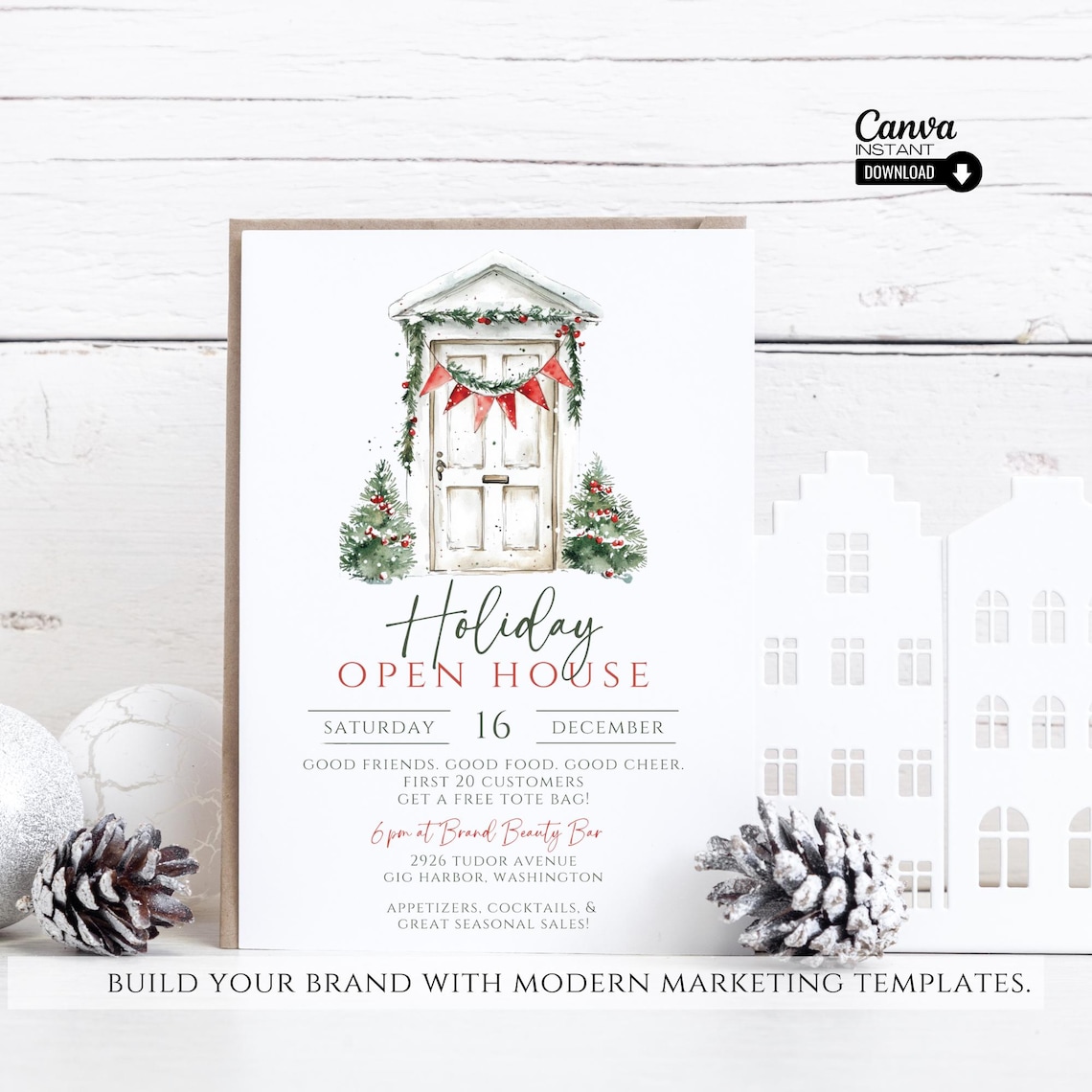 Editable Christmas Open House Invitation Template, Printable Small ...