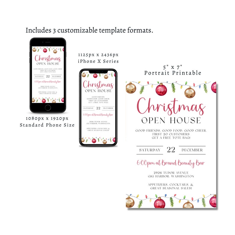 Editable Christmas Open House Invitation Template, Printable Small ...