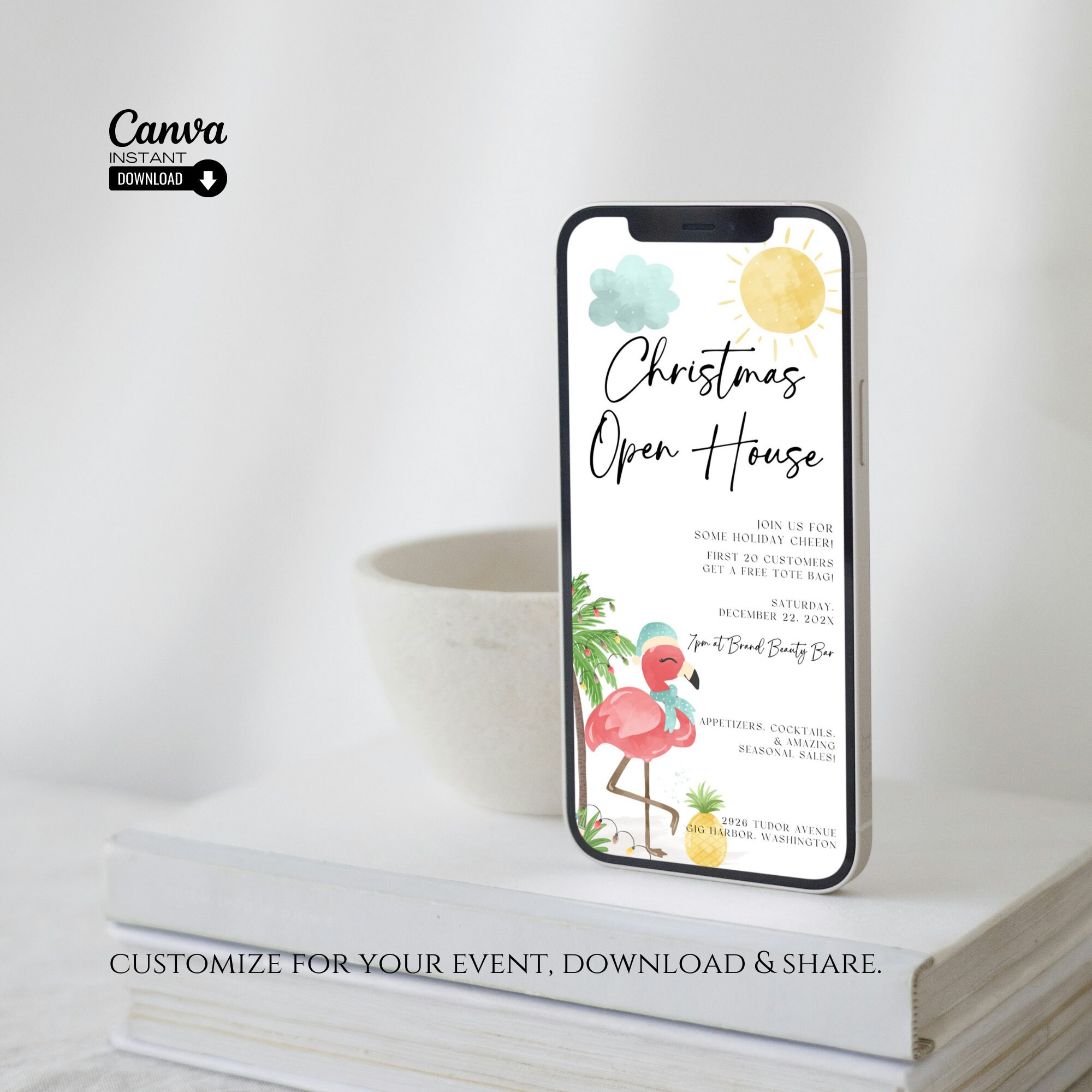 Editable Christmas Open House Invitation Template, Printable Small ...