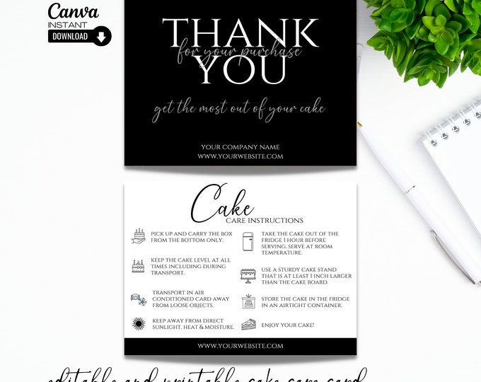 Editable Cake Care Card Template Customizable Instructions for Cake ...