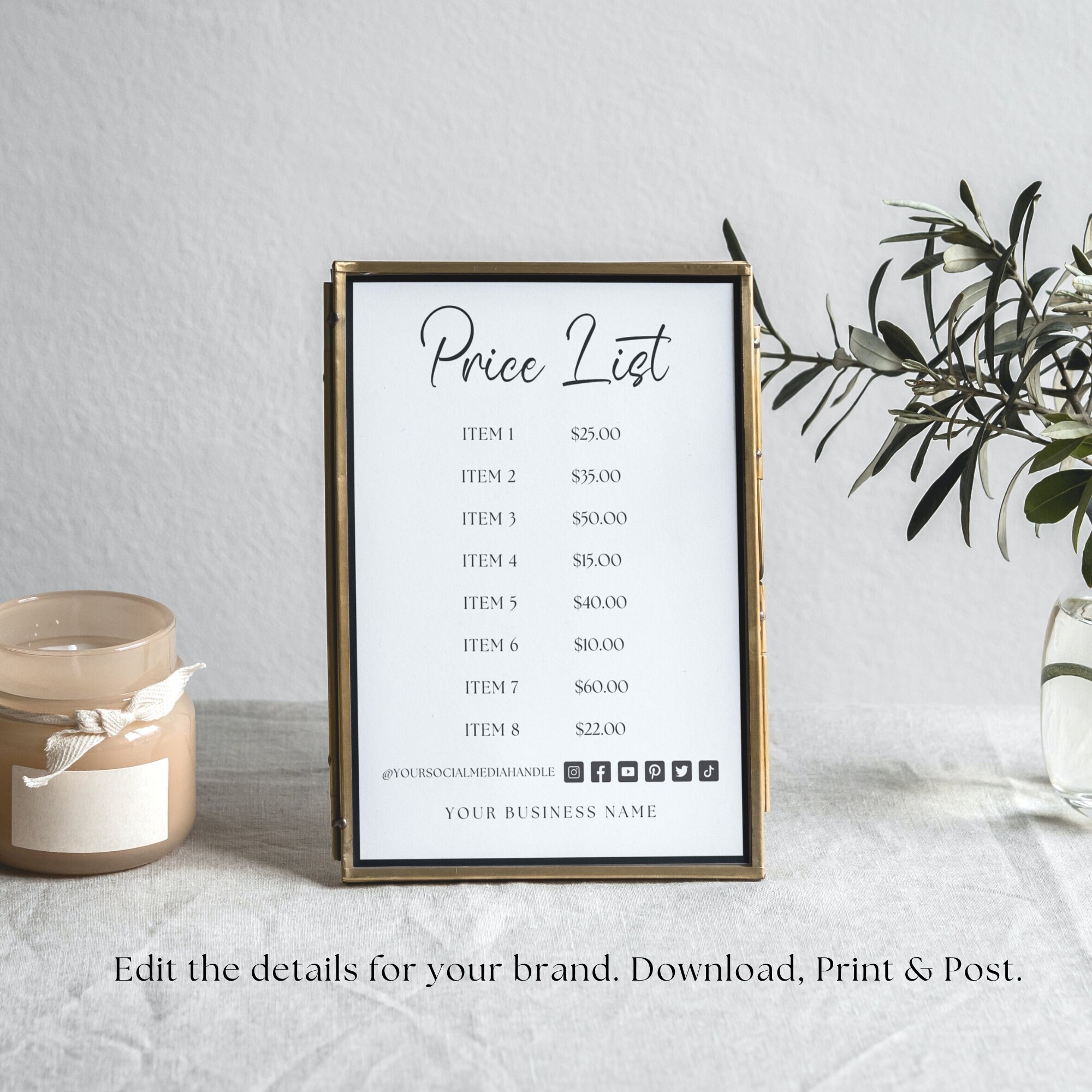 Editable Price List Sign Template, Printable Price List Template, Small ...