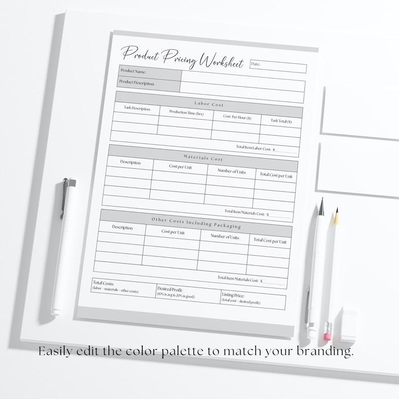 Editable Product Pricing Template, Item Pricing Planner, Printable ...