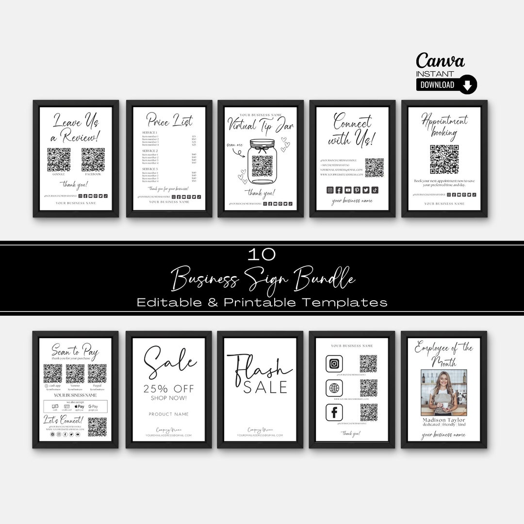 Editable Business Sign Template Bundle, Scan to Pay Sign, Ask for ...