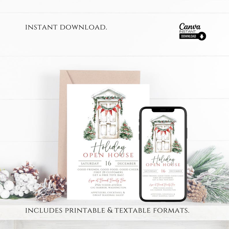 Editable Christmas Open House Invitation Template, Printable Small ...