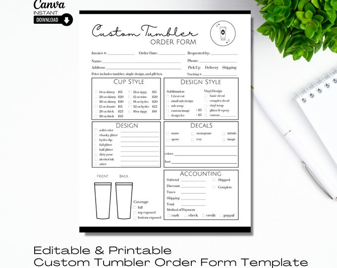 Editable Custom Order Form Bundle: T-shirt, Hat, Hoodie (printable ...
