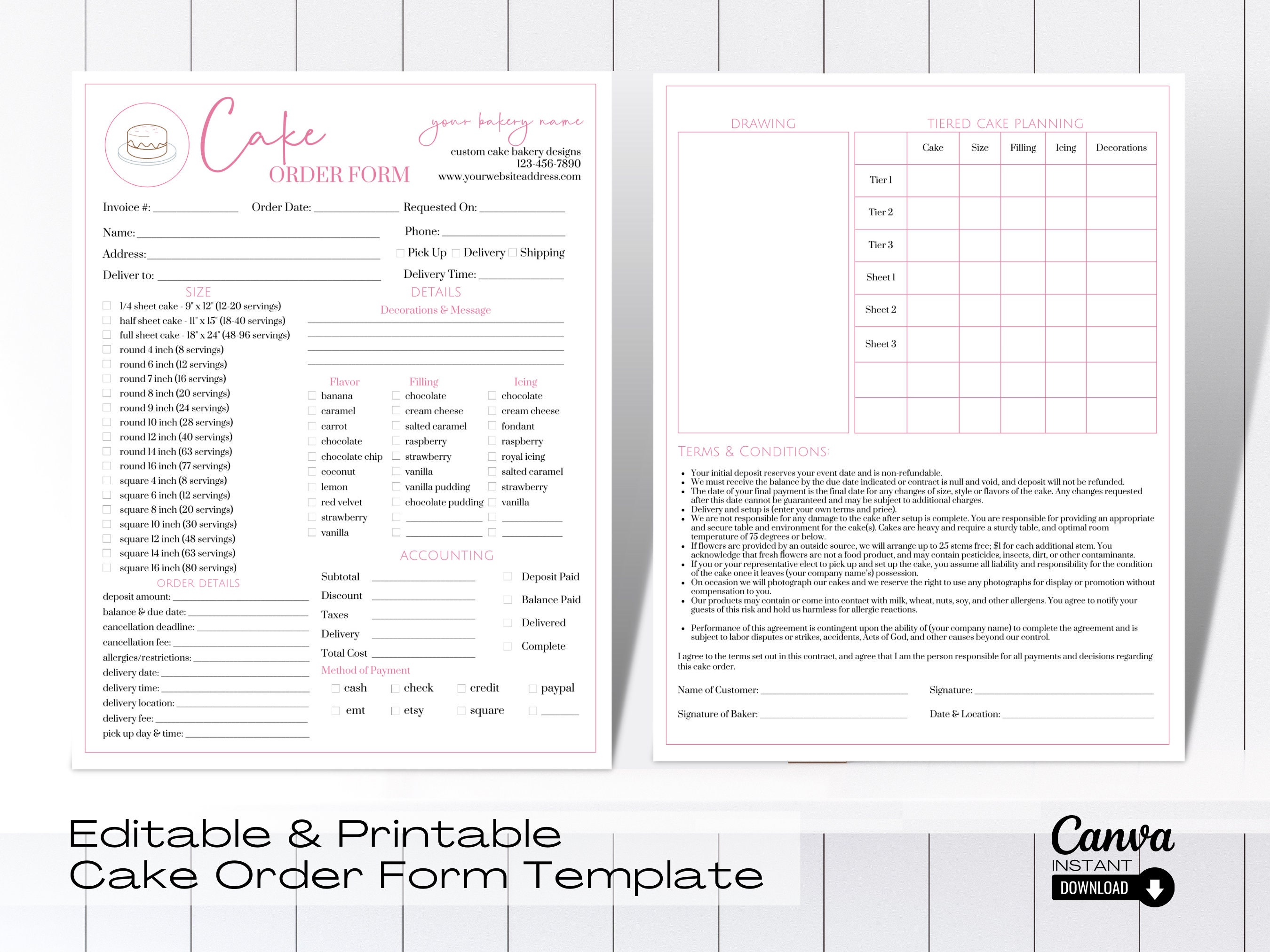Editable Cake Order Form Printable Bakery Order Form Custom - Etsy Canada