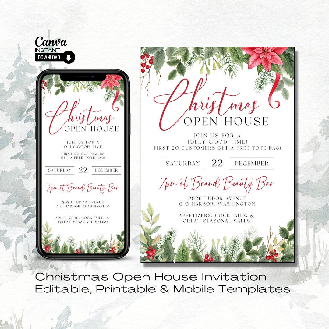 Christmas Open House Invitation Template: Editable Canva Design ...