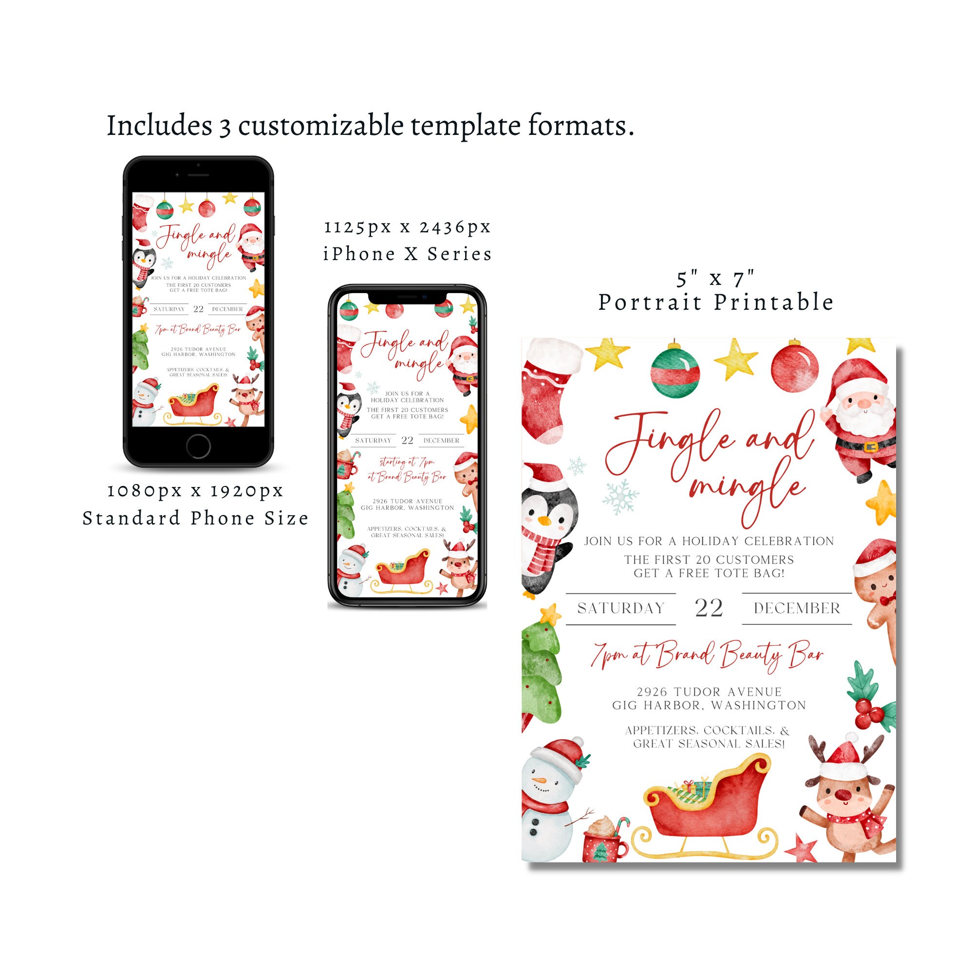 Editable Christmas Open House Invitation Template, Printable Small ...