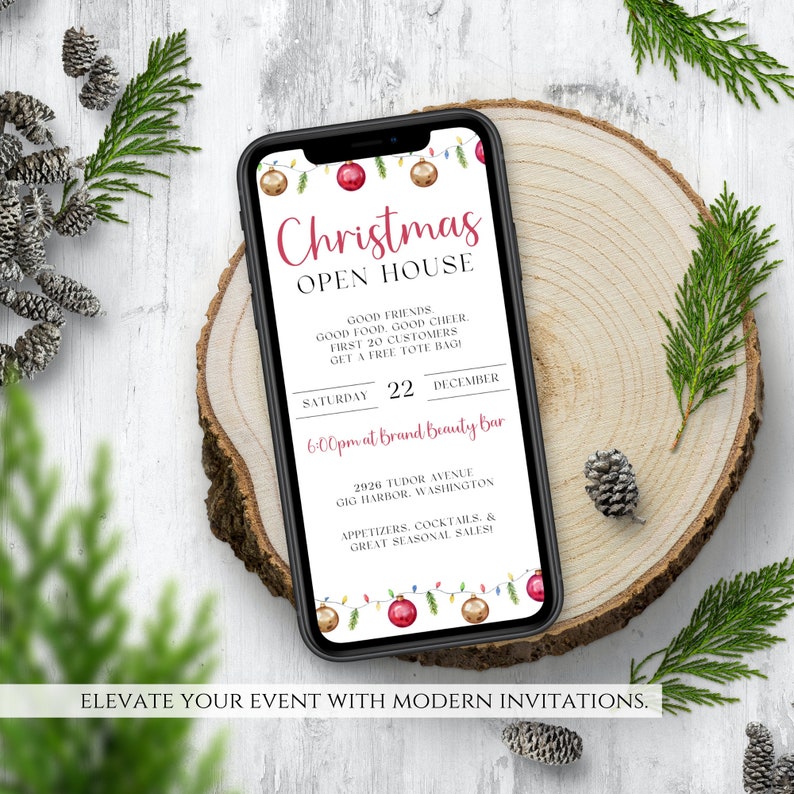 Editable Christmas Open House Invitation Template, Printable Small ...