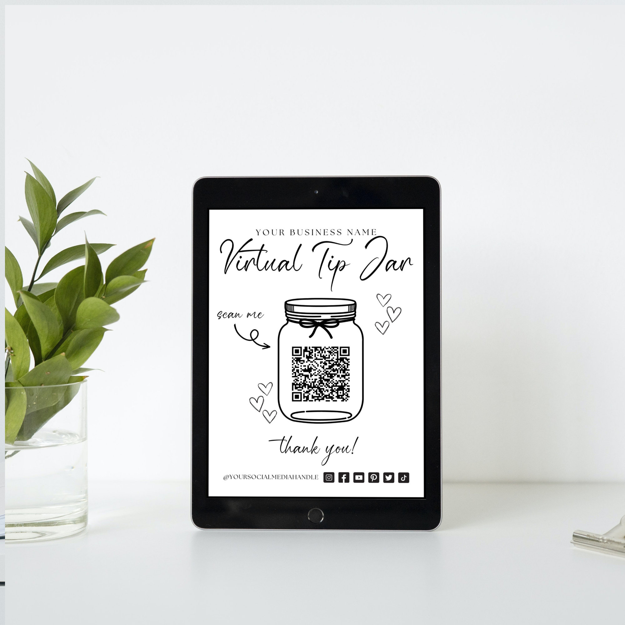 Editable Virtual Tip Jar Sign Template, Tip Jar QR Code Sign, Printable ...